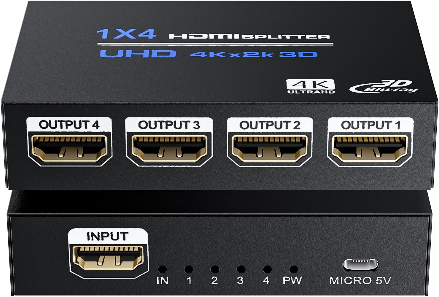 1x4 HDMI Splitter, 1 in 4 Out HDMI Splitter Audio Video Distributor Box ...