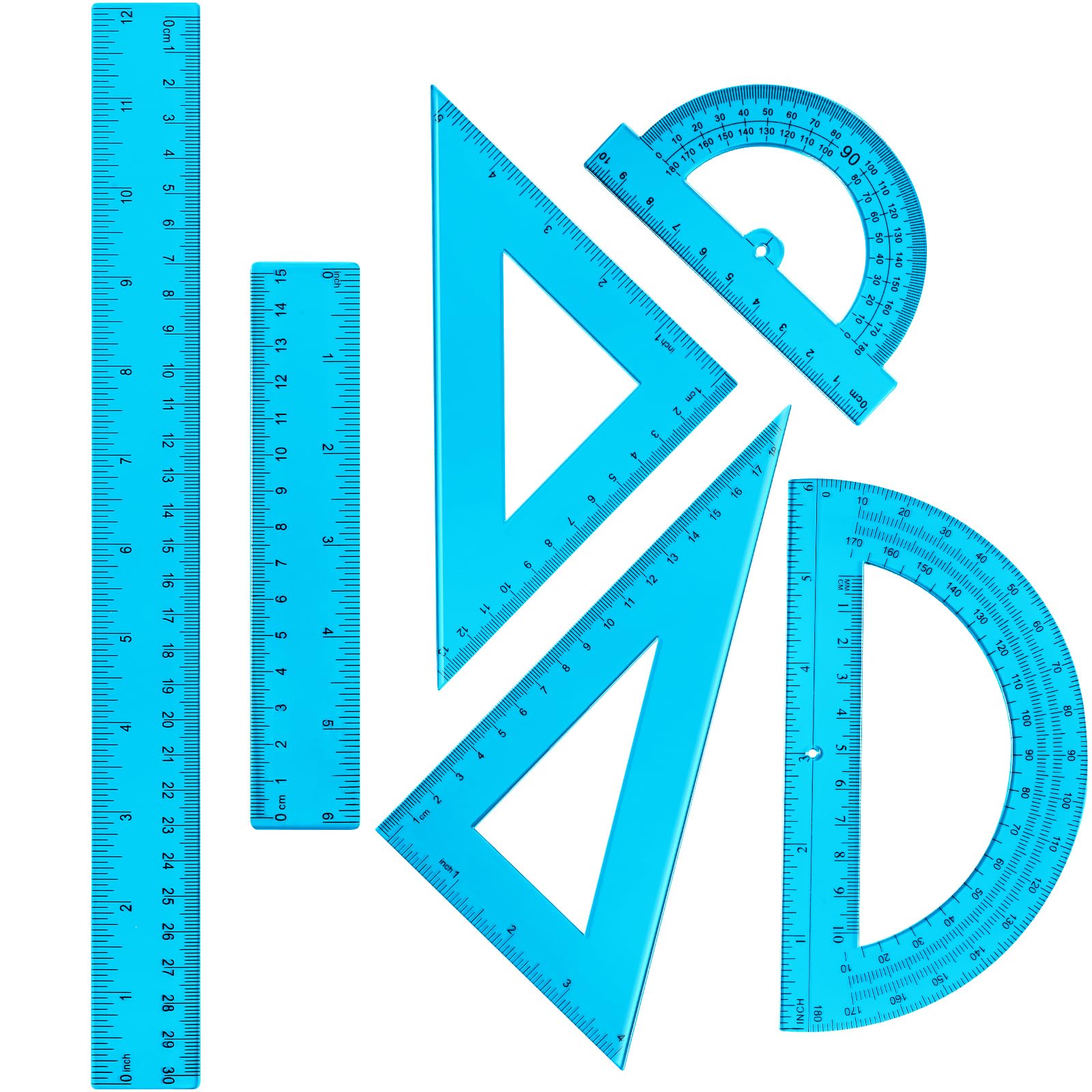 Amazon.com : Tenare 1 Set Plastic Ruler Math Set Includes Protractor ...