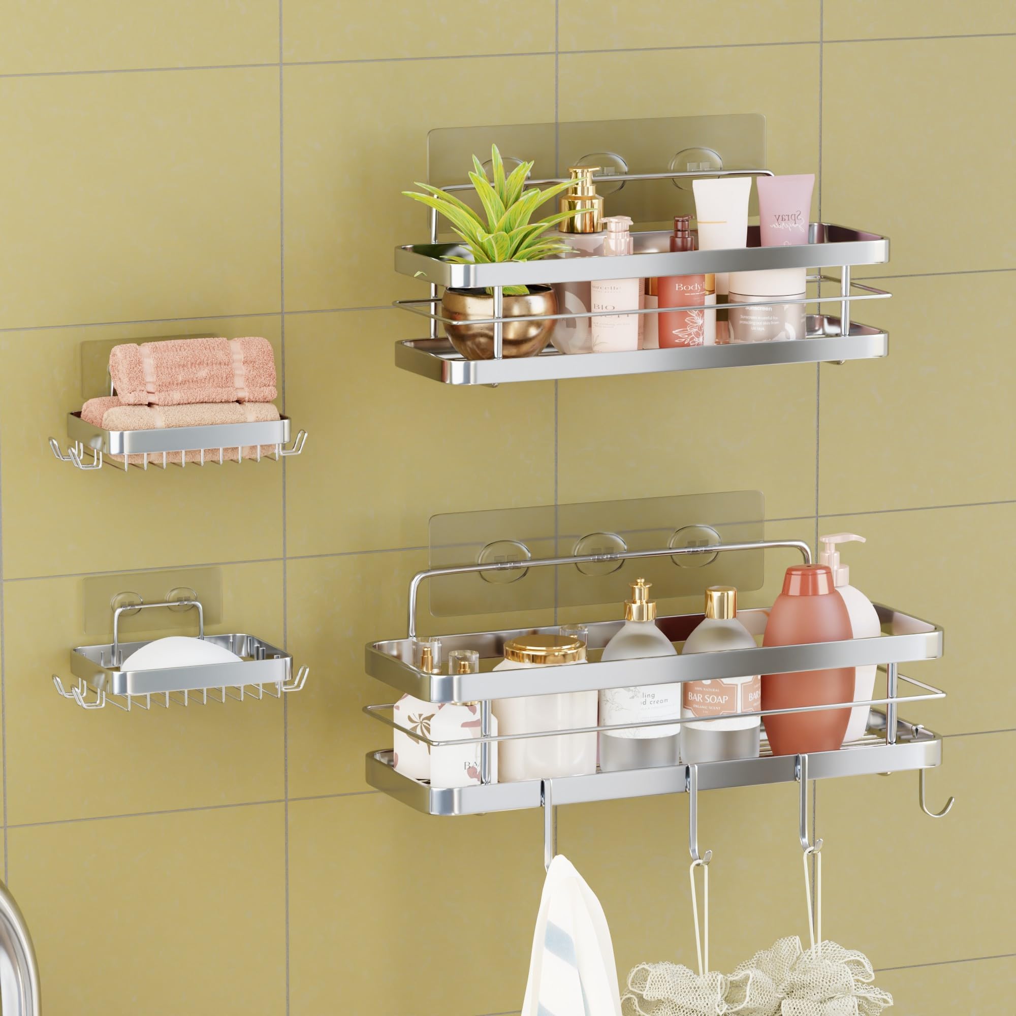 Amazon.com: KESOL Shower Caddy 3-Pack, Adhesive Shower Organizer with ...