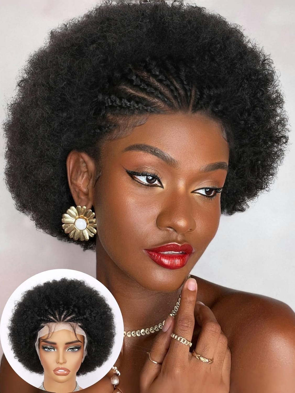 Amazon.com : Fancy Hair Cornrow with Afro Puff Wig HD Lace Front ...