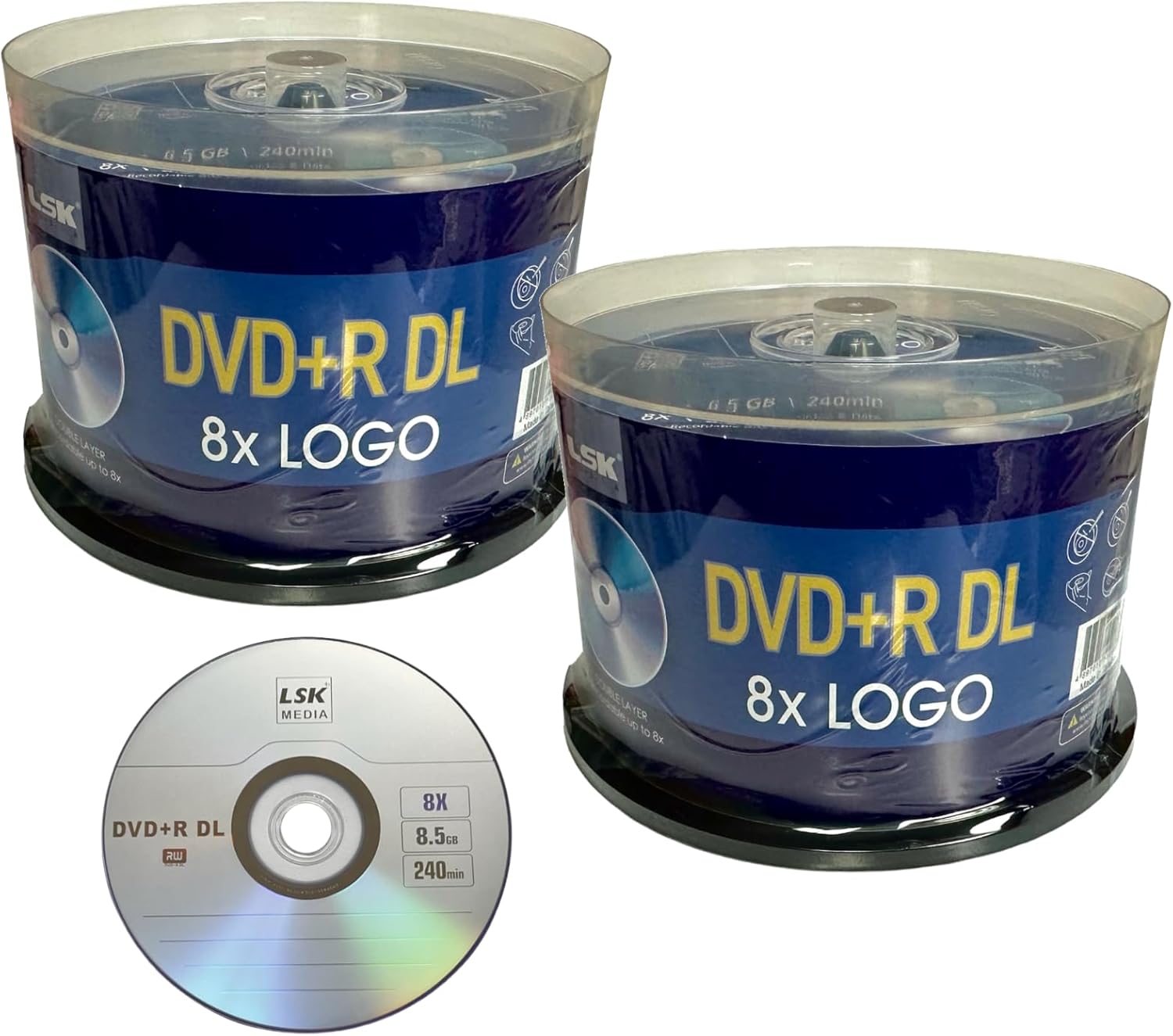 Amazon.com: DVD+R DL Double Layer Logo 8X 8.5GB 240min Video – LSK Media Logo Top, 100 Discs, 2 ...