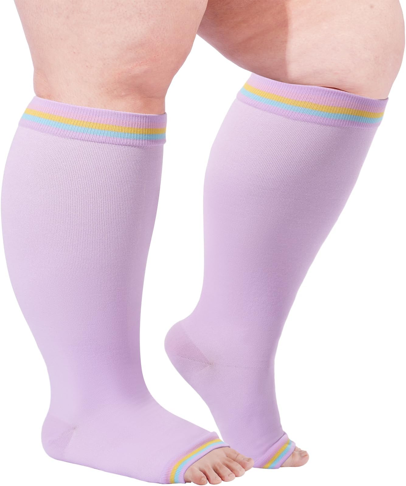 Amazon.com: BAMS Plus Size Open Toe Compression Socks Wide Calf ...