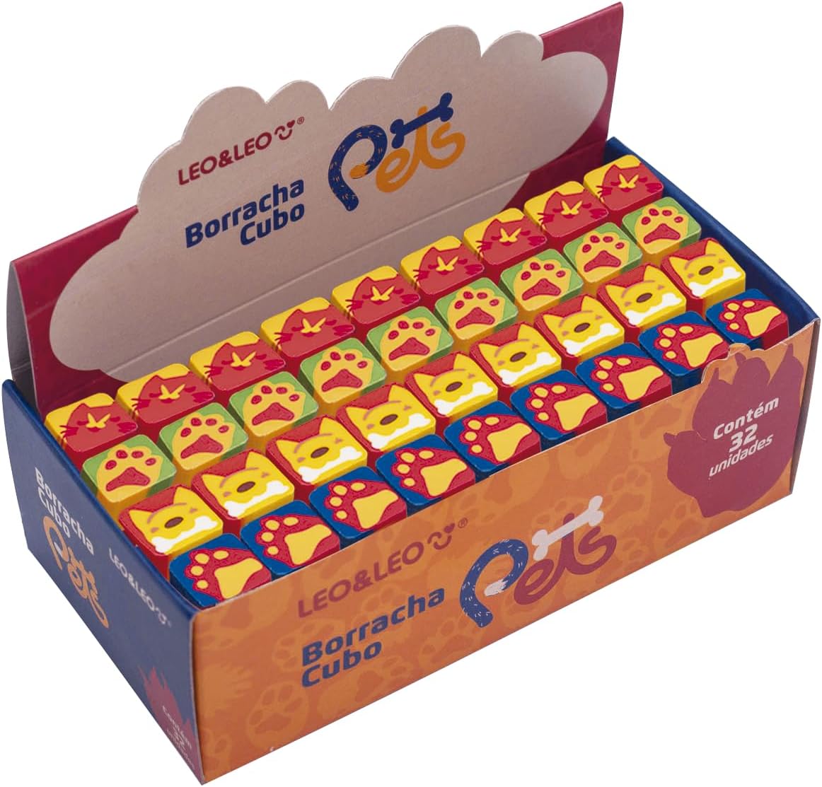 Borracha Cubo Decorada Pets Caixa C/32 Und Leo&leo : Amazon.com.br: Papelaria e Escritório