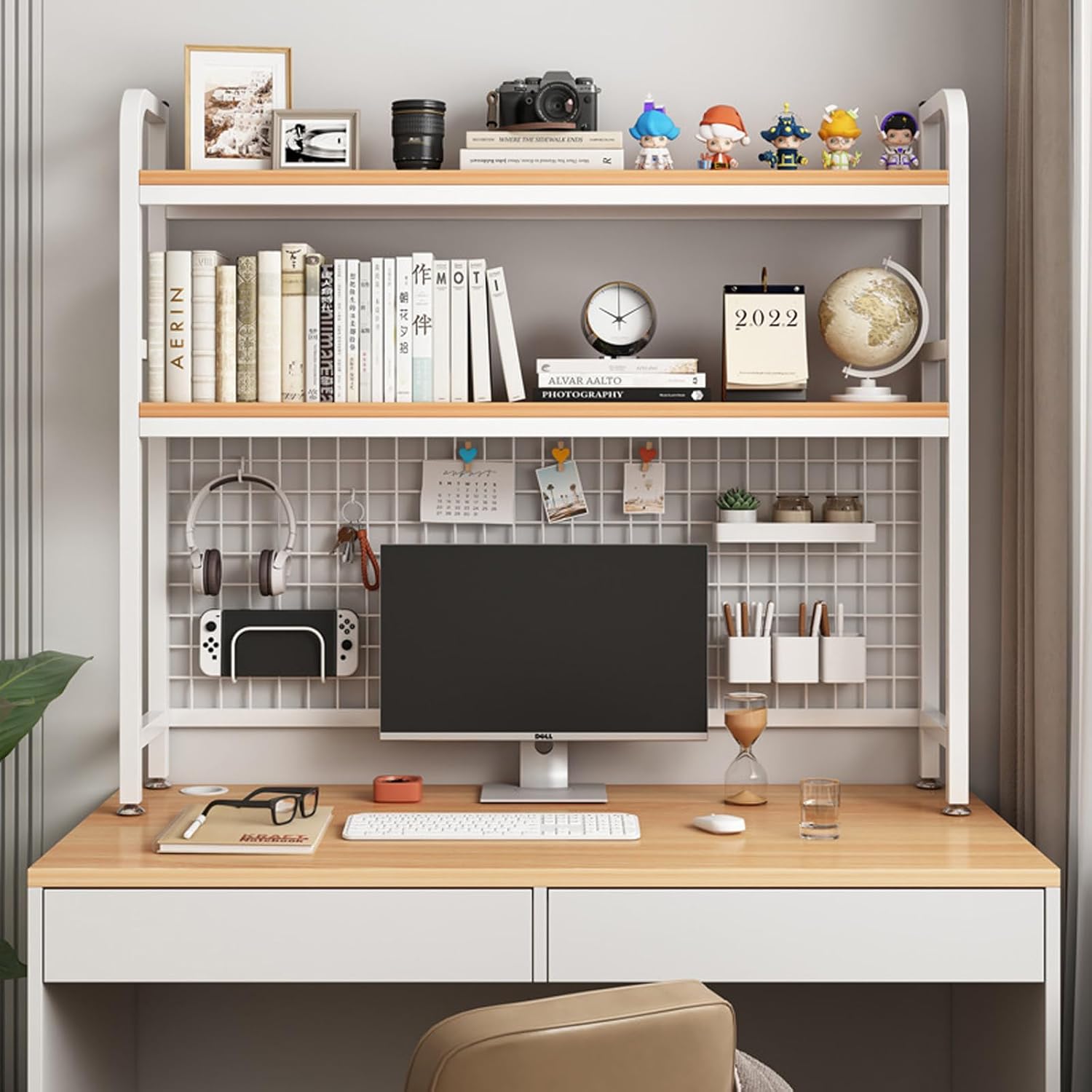 LOGAUT Dorm Desk Bookshelf, Multipurpose Storage Hutch Desk Shelf ...