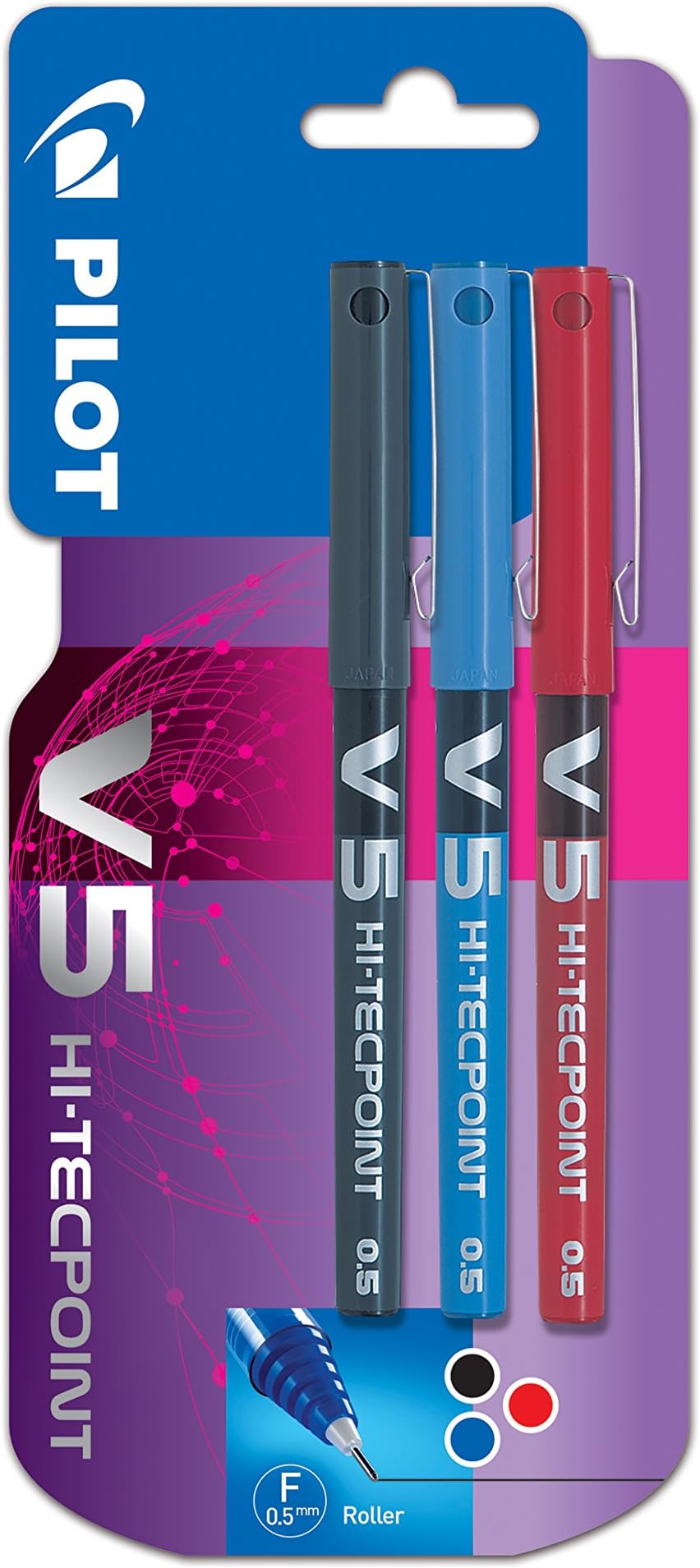 PILOT - Pack of 4 V5 - Liquid ink roller pen - Fine - Assorted colors ...