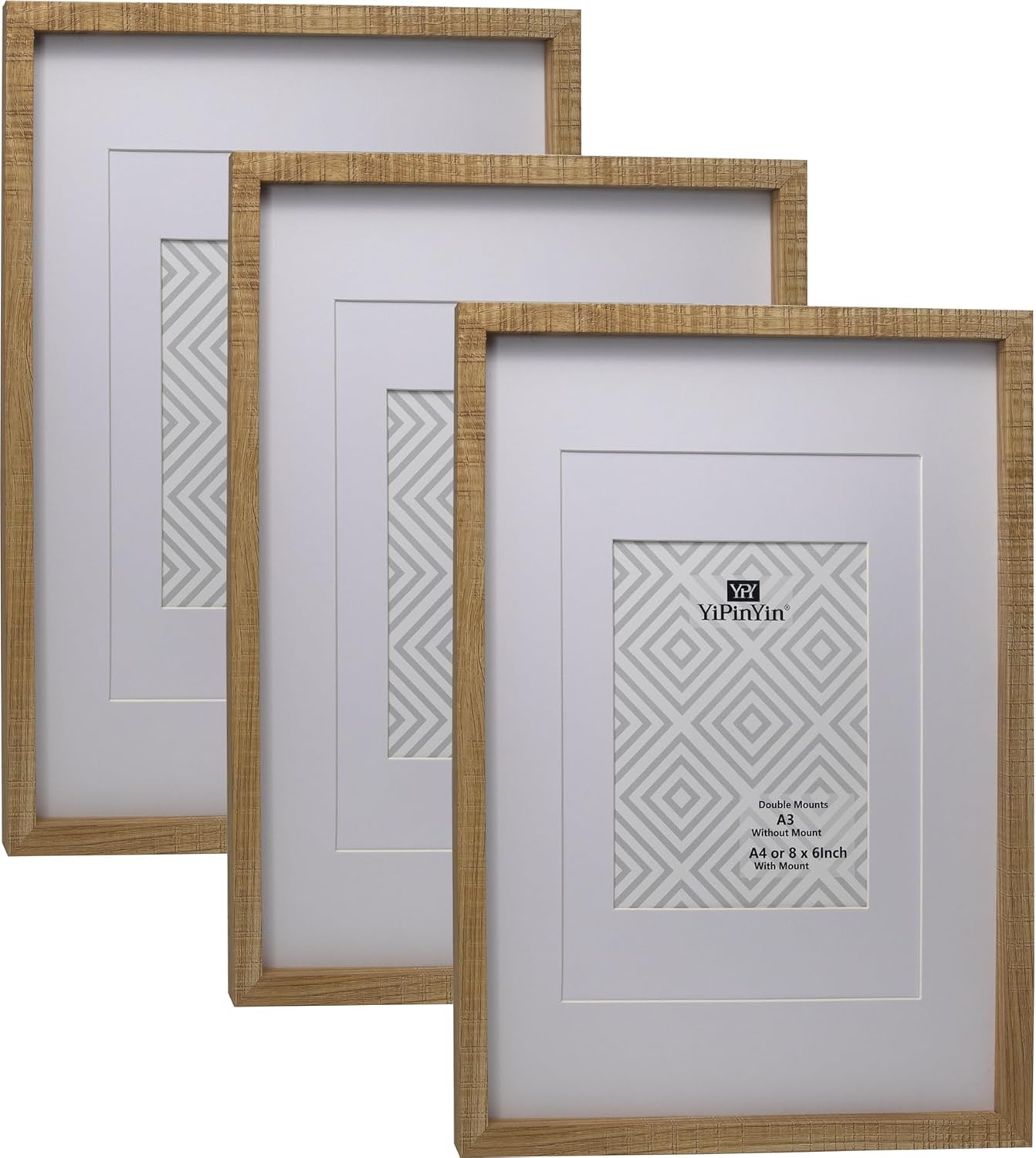 Natural Wood Effect A3 Boxed Picture Frames Set of 3 with Double Mounts ...