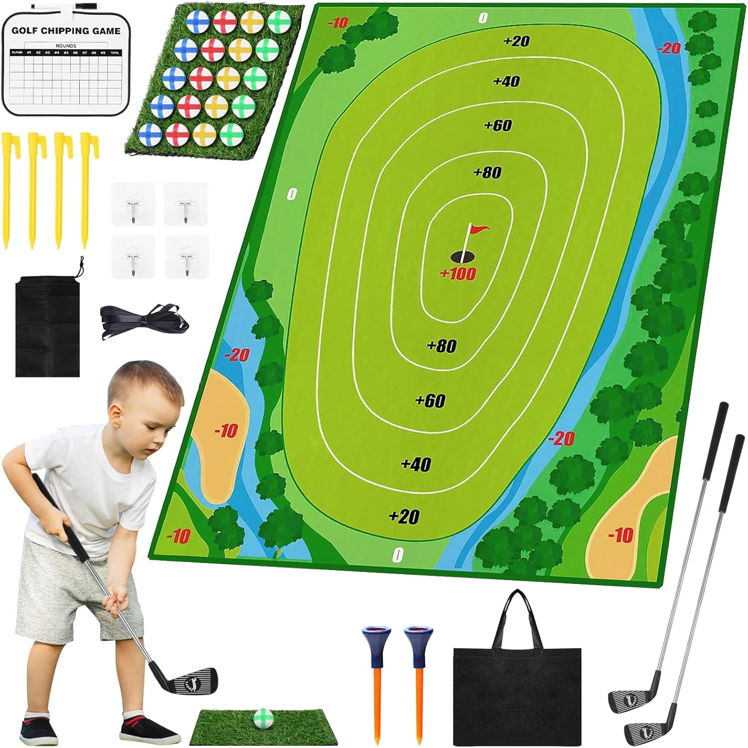 Golf Chipping Game Mat, Golf Clubs Set with Golf Mat, Backyard Golf ...