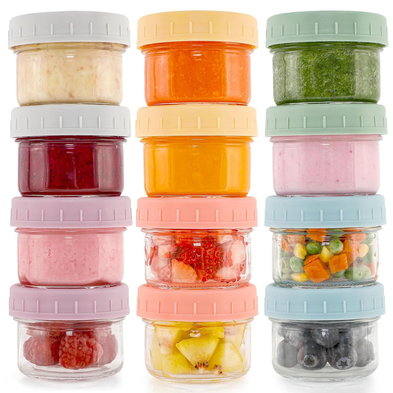 Amazon.com : Caperci 12-Pack Glass Baby Food Storage Containers - 4 oz ...