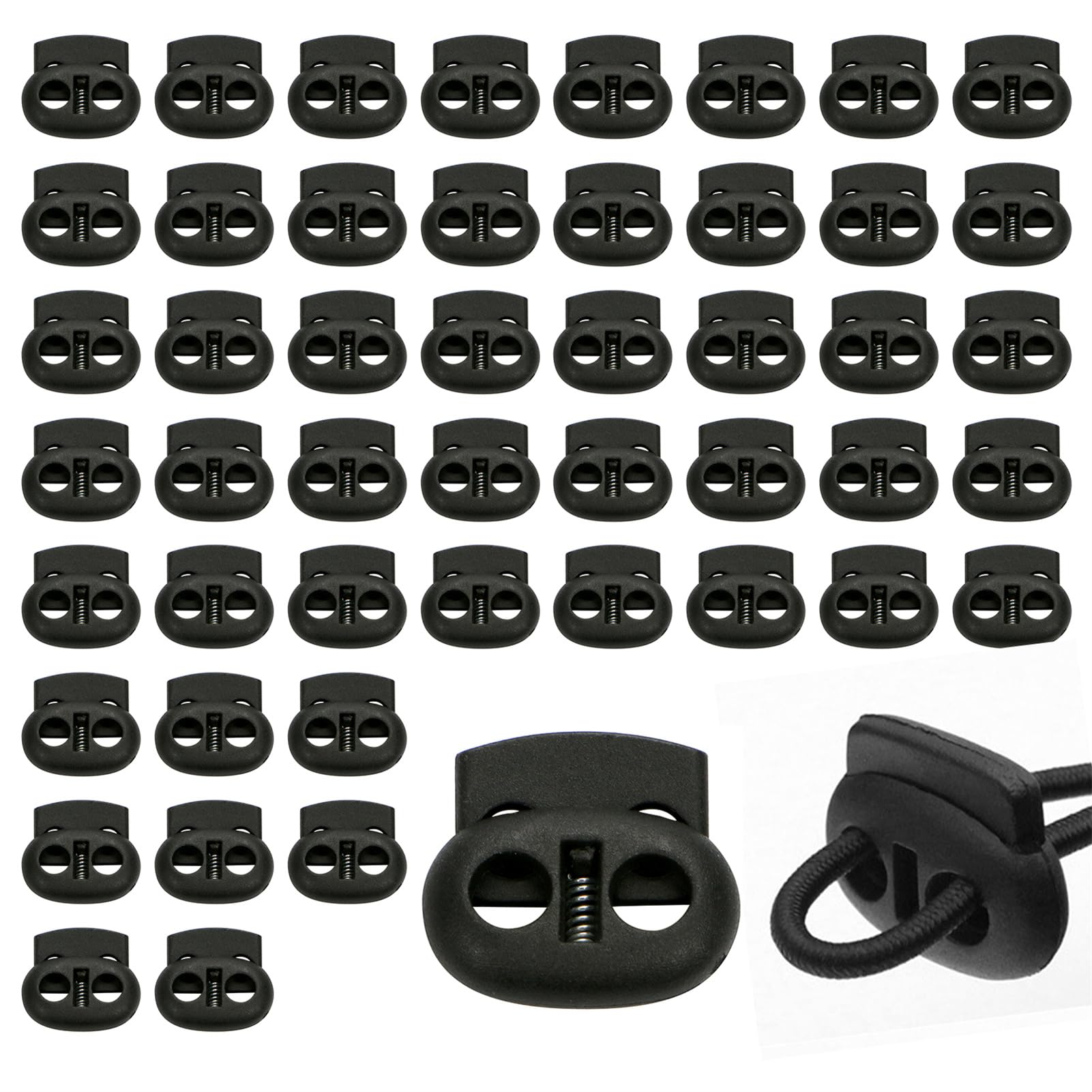 Cord Locks for Drawstrings, 50 Pcs Double Hole Spring Toggle Stoppers ...