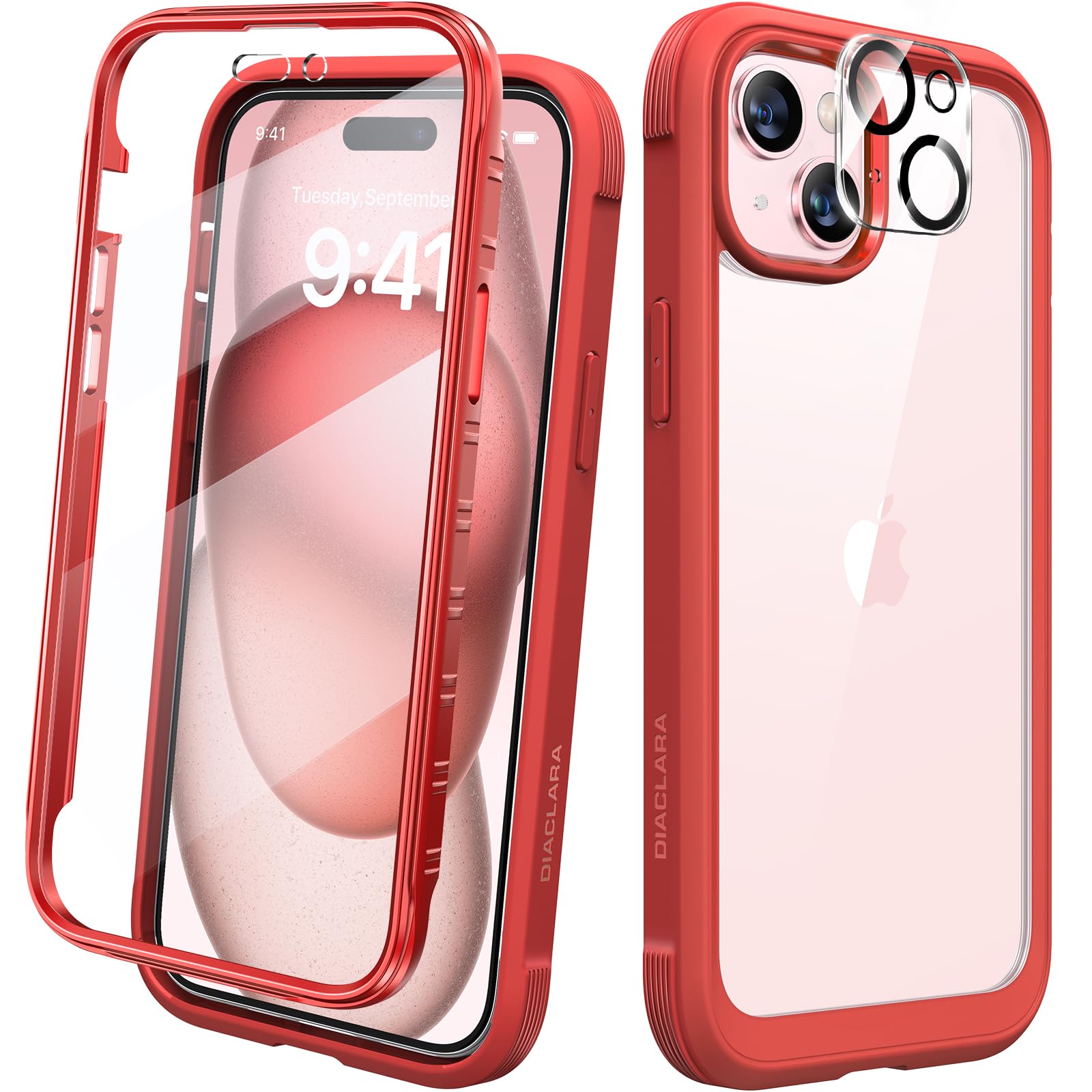 Amazon.com: Diaclara Designed for iPhone 15 Case, Full Body Rugged Case with Built-in Touch ...