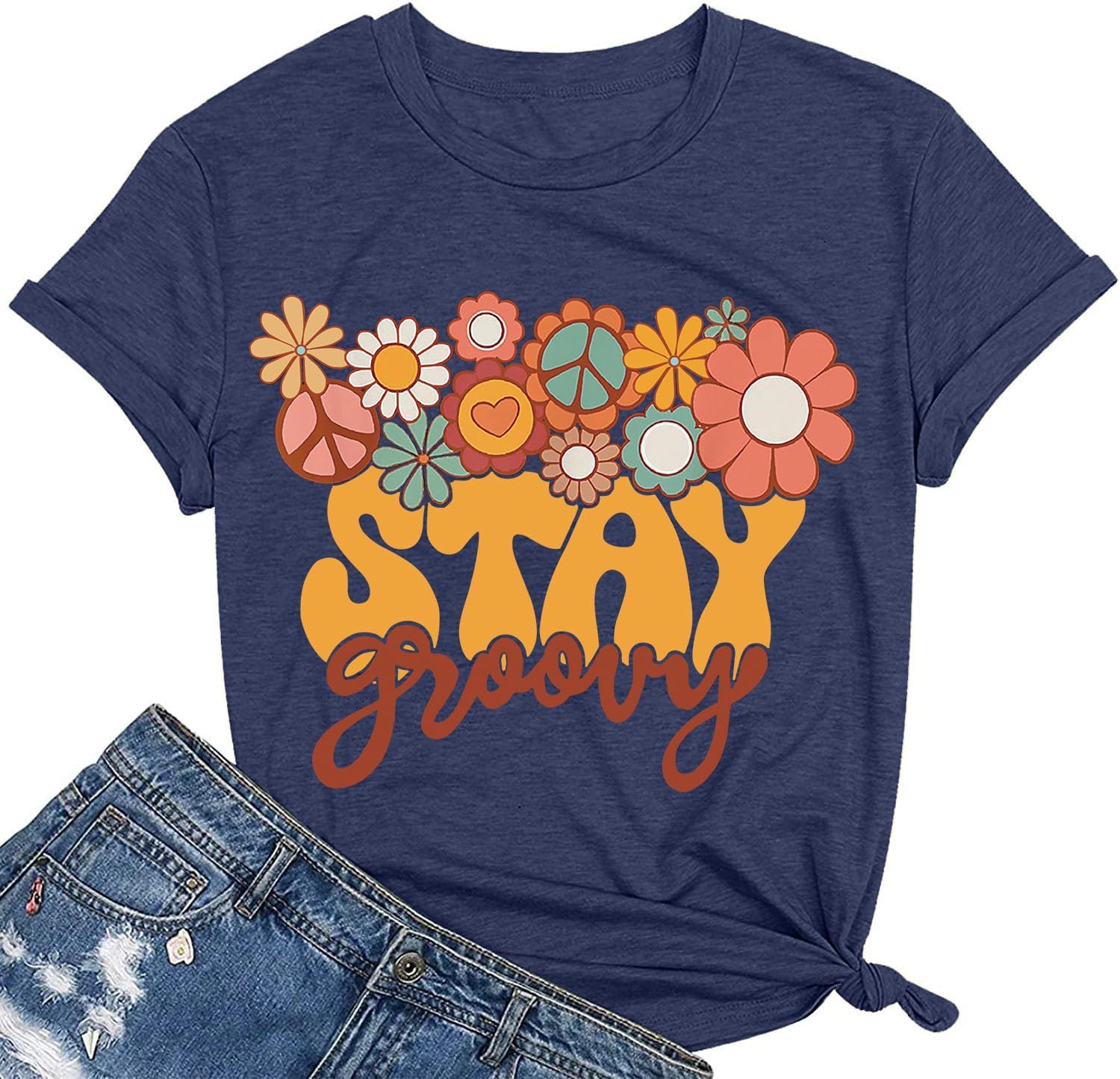 Retro Stay Groovy Shirt Women Floral Graphic Tee Hippie Vintage 70s ...