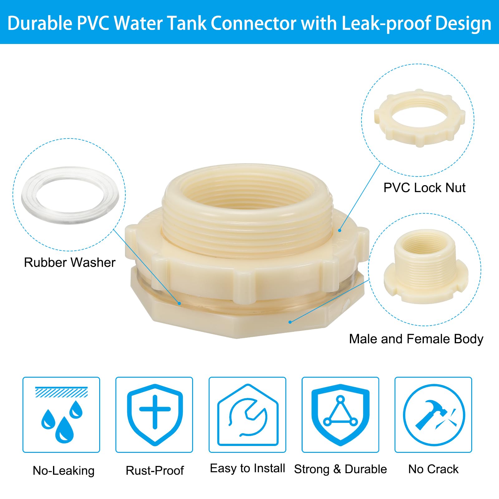 PATIKIL ABS Bulkhead Fitting NPT2, Bulkhead Water Tank Connector with ...