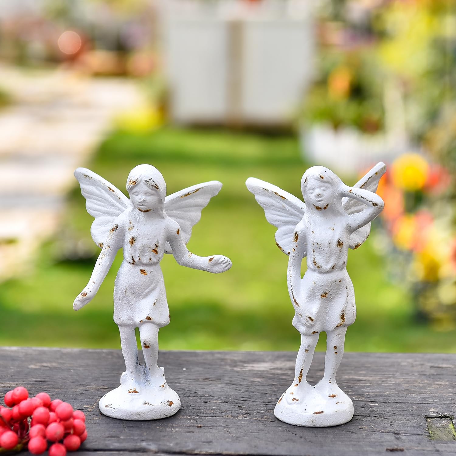Snapklik.com : Cast Iron Garden Angel Statue, Set Of 2 Rustic White ...