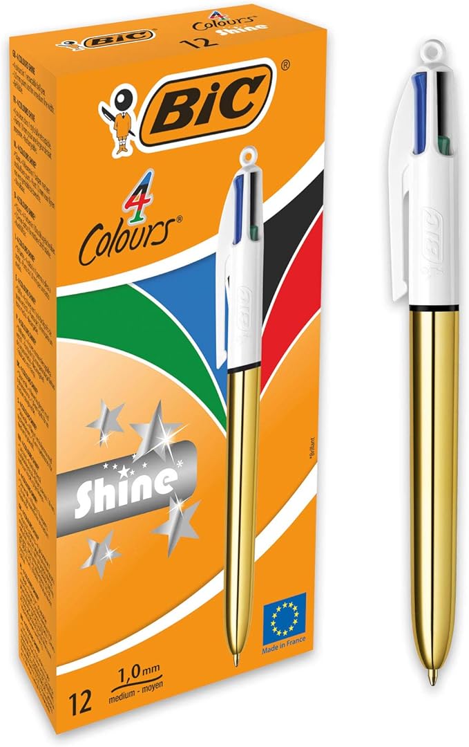 BIC 4 Couleurs Shine Stylos-Bille Rétractables Pointe Moyenne (1,0 mm ...