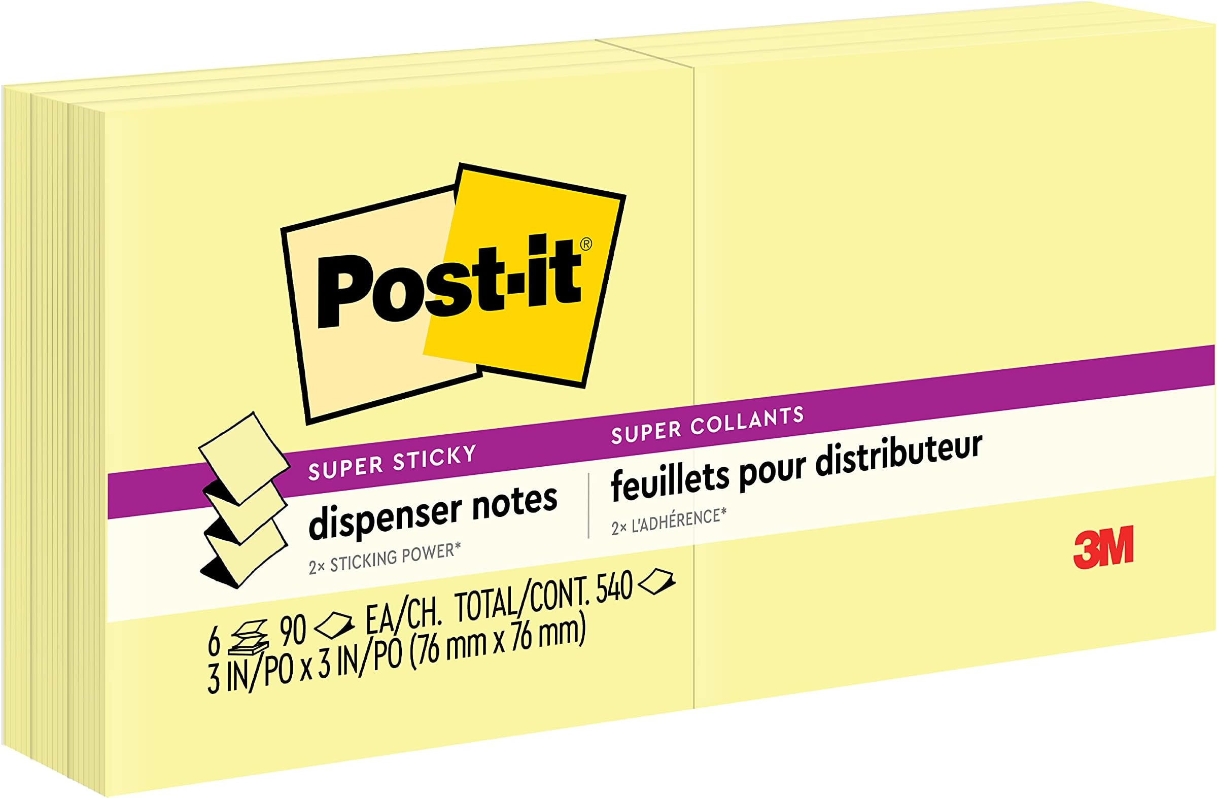 Post-it Notes Pop-Up Super Sticky Notes, 3" x 3", 6 Pads, 90 Sheets/Pad ...