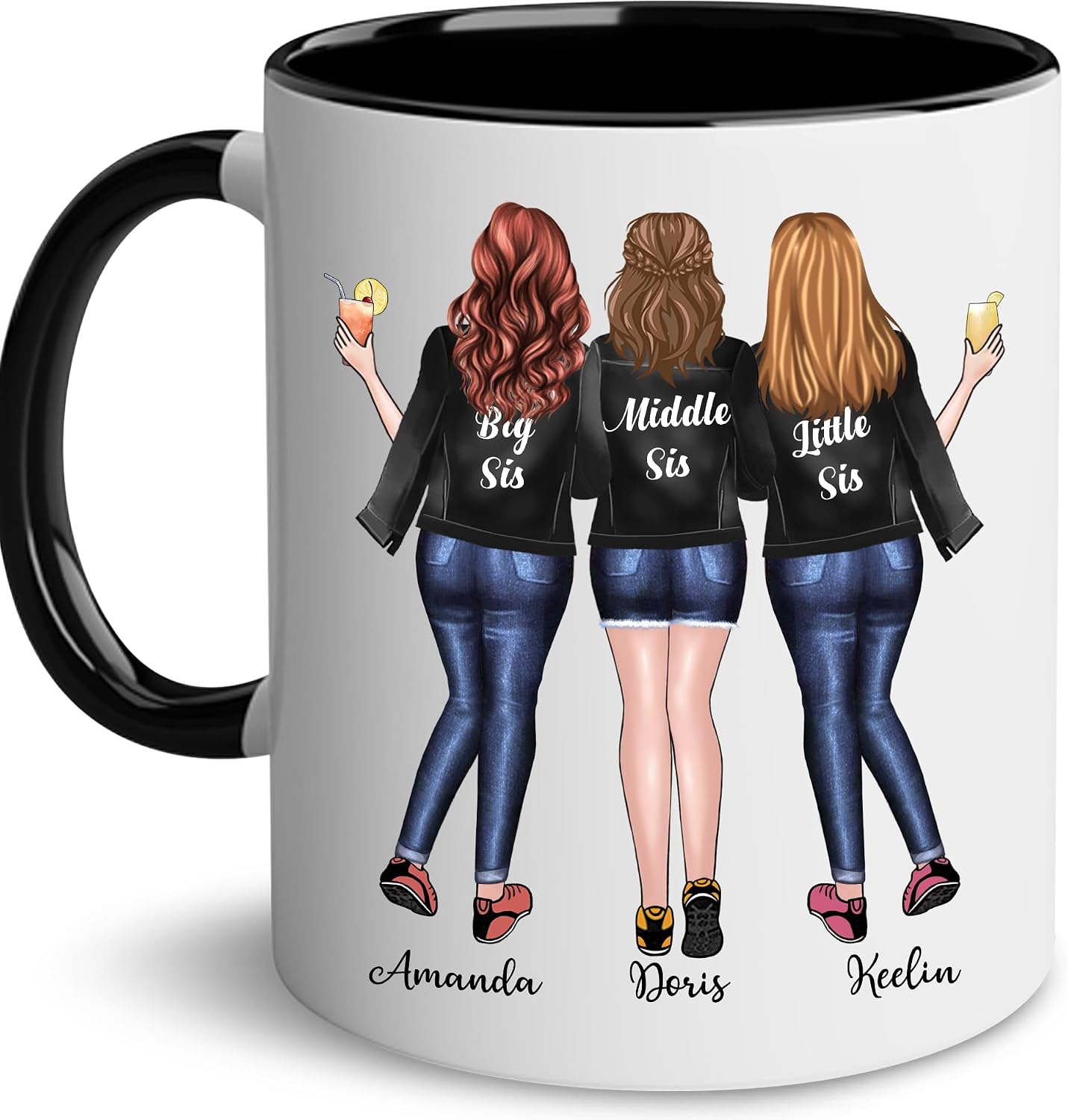 Amazon.com: WHIDOBE Personalized Sister Mug (3 Sisters) Custom 11oz ...