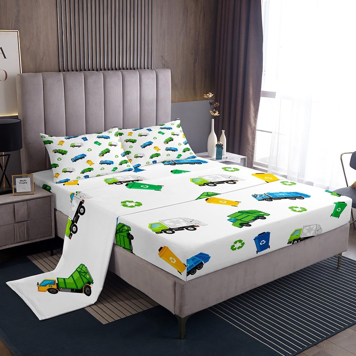 Amazon.com: Garbage Truck Sheet Set Kids Full Size Cartoon Car Bedding ...