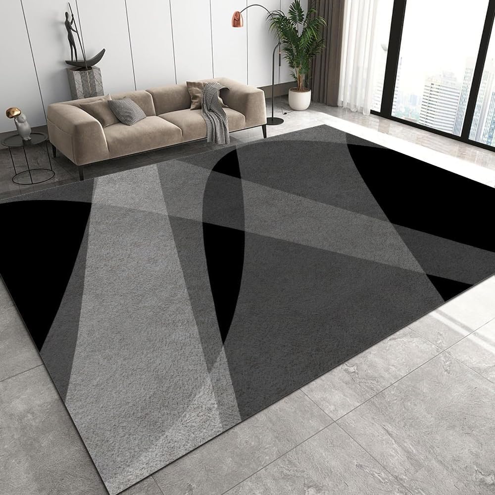 Amazon.com: ZROLUW Black and Gray Geometric Art Design Area Rug, Modern ...
