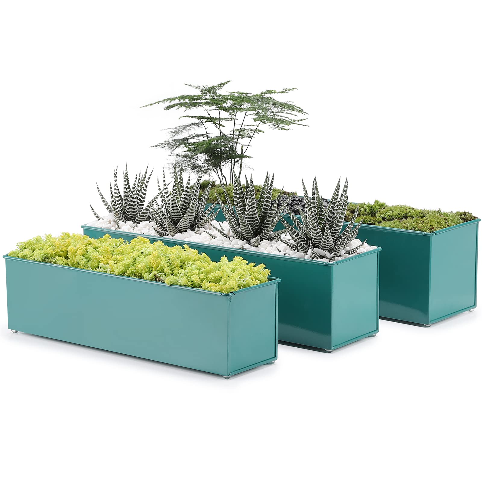 Ten-stone Green Rectangle Galvanized Succulent Planters, Windowsill ...