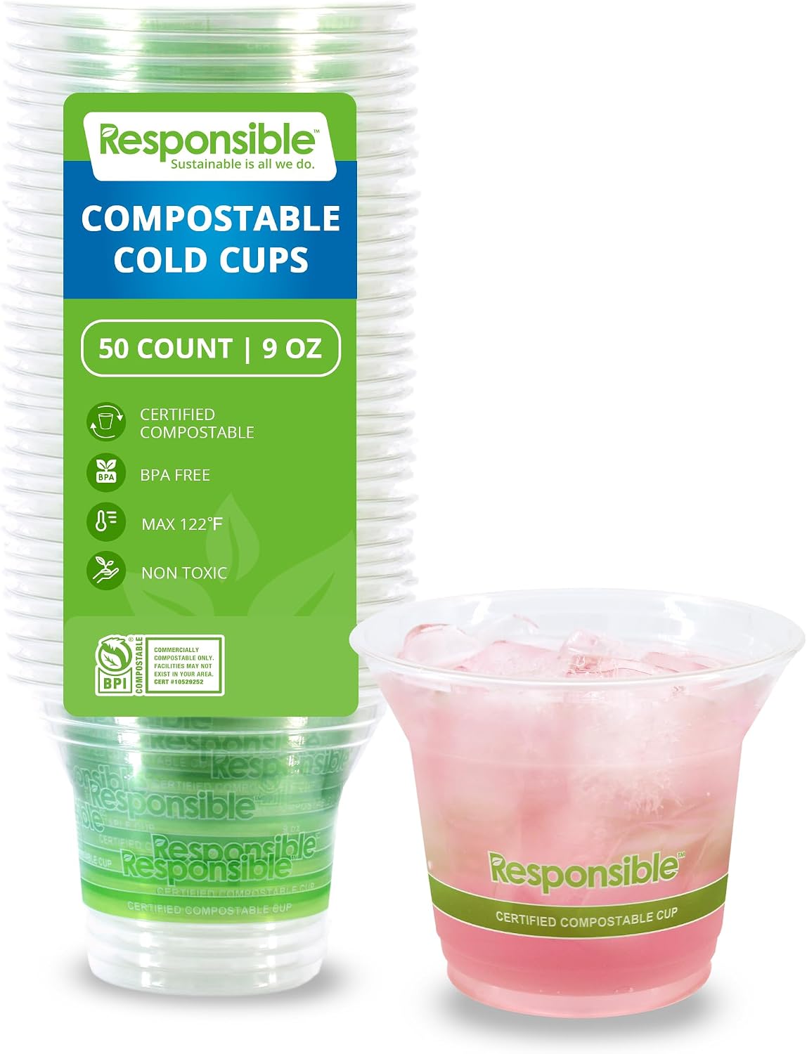 Amazon.com: Responsible Products Clear Cold Cup, Certified Compostable ...