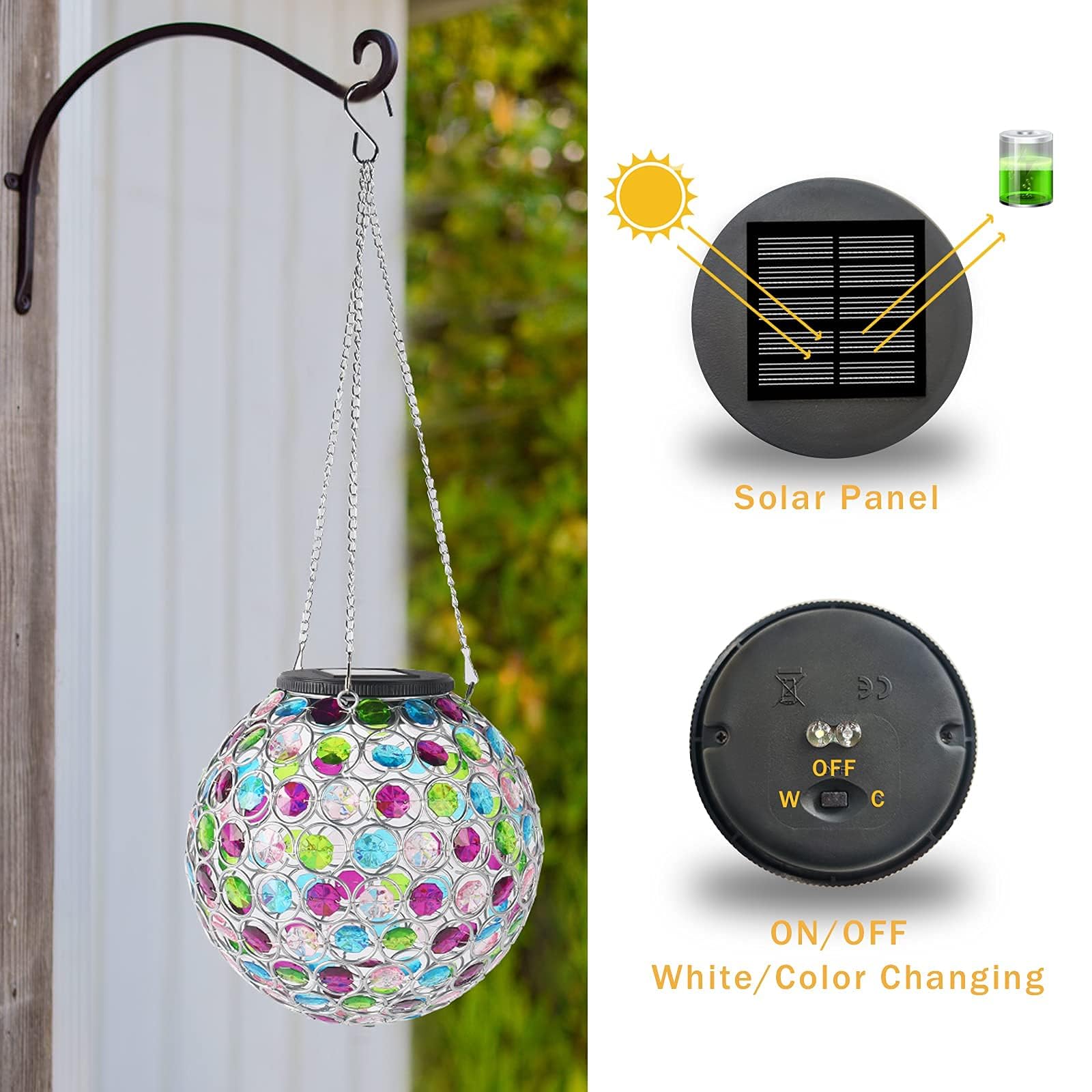 Solar Lantern Hanging Outdoor Christmas Decorative, Dual LEDs Color ...