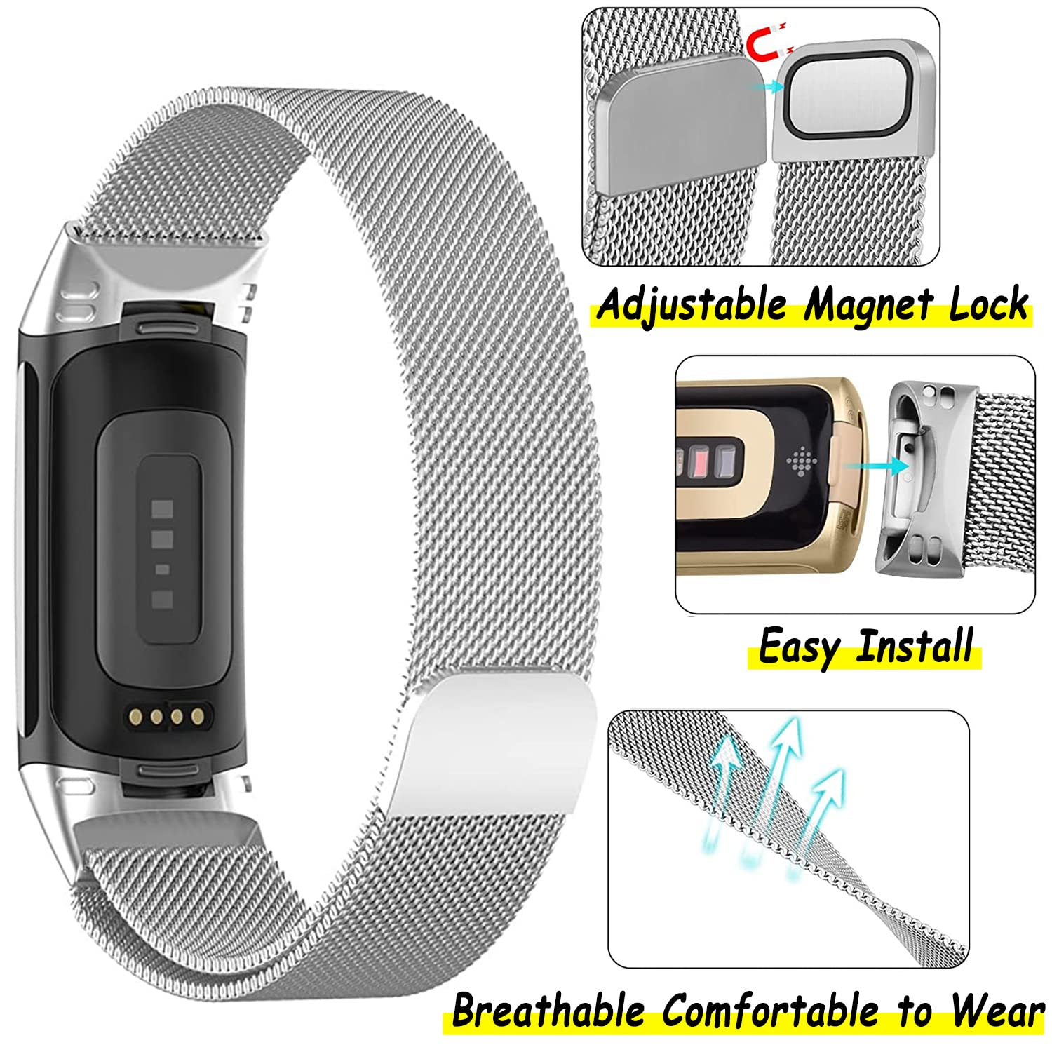 Snapklik.com : Metal Mesh Loop Bands For Fitbit Charge 5/Charge 6 Band ...