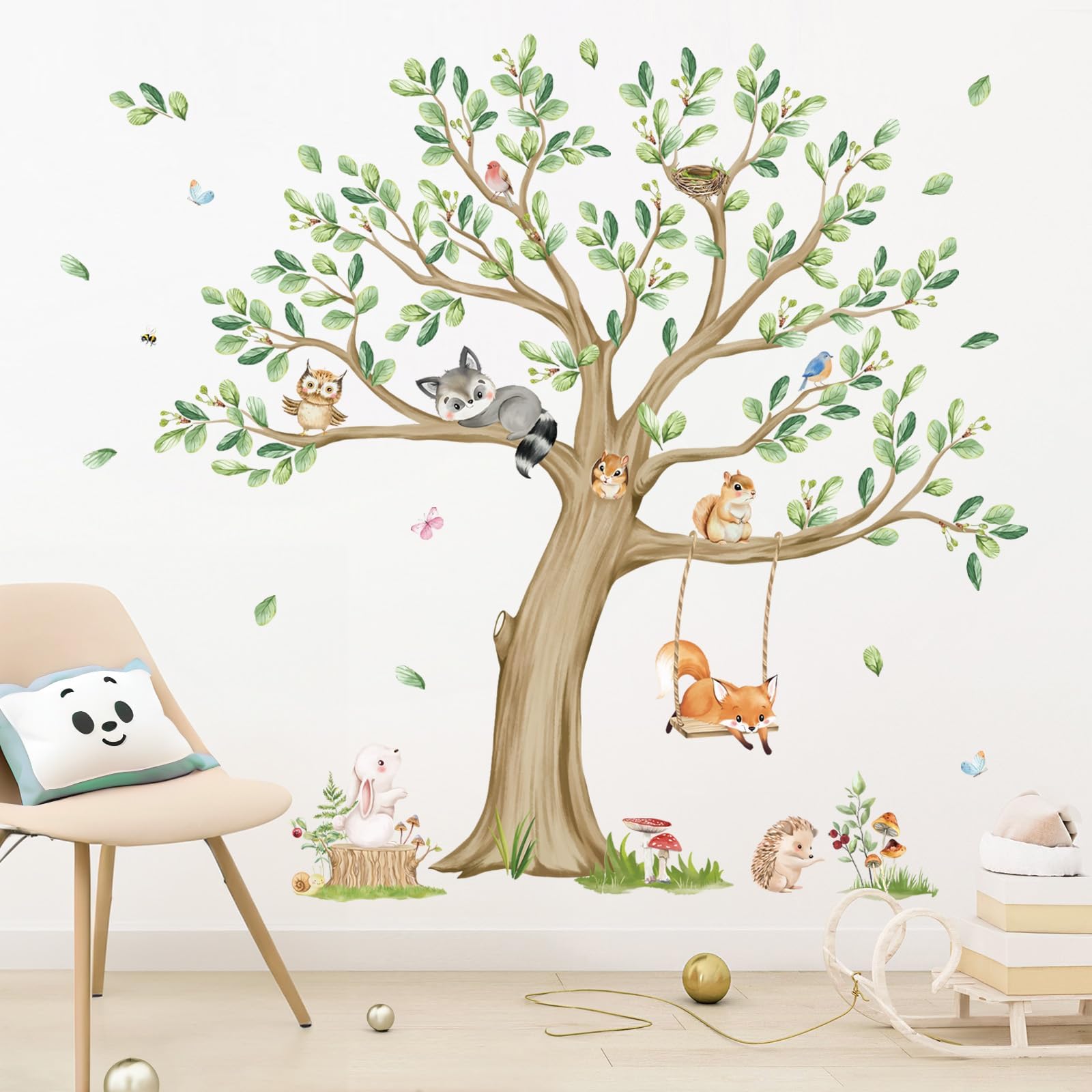 Amazon.com: wondever Kids Large Tree Wall Stickers Animal Tree Fox Owl ...