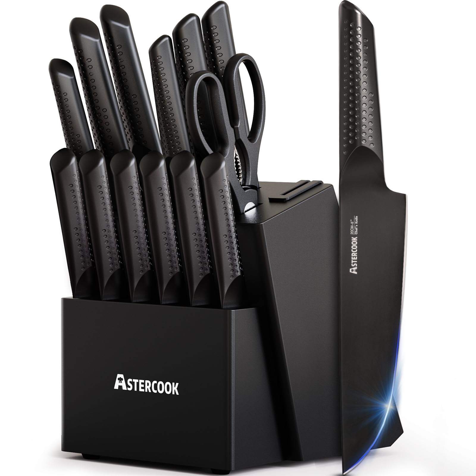 Knife Set, 15 Pieces Chef Kitchen Knife Set with Block, Built-in Knife ...