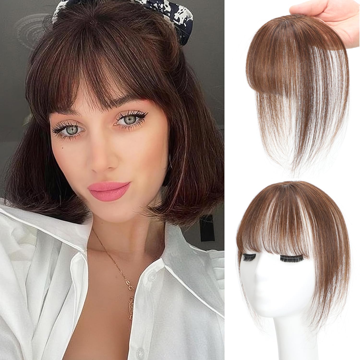 100% Real Human Hair Toppers For Thinning Hair Bangs 360°Cover Clip in ...