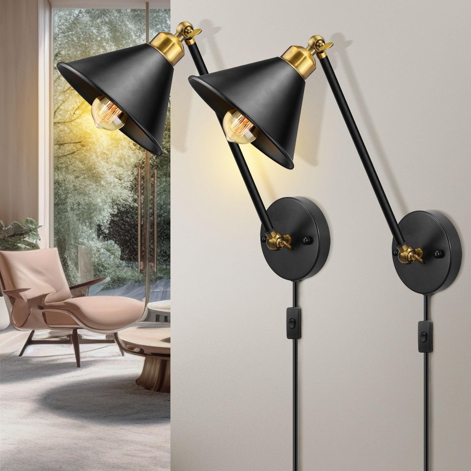 Plug in Wall Sconce, Antique Swing Arm Vintage Industrial Wall Light ...