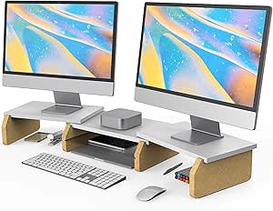 Fenge Dual Monitor Stand Riser with Eco Cork Legs, Adjustable Length ...