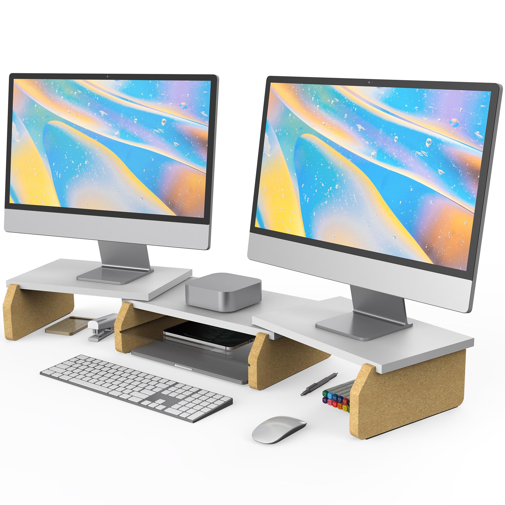 1 x Brand New Fenge Dual Monitor Stand Riser with Eco Cork Leg Ergonom ...