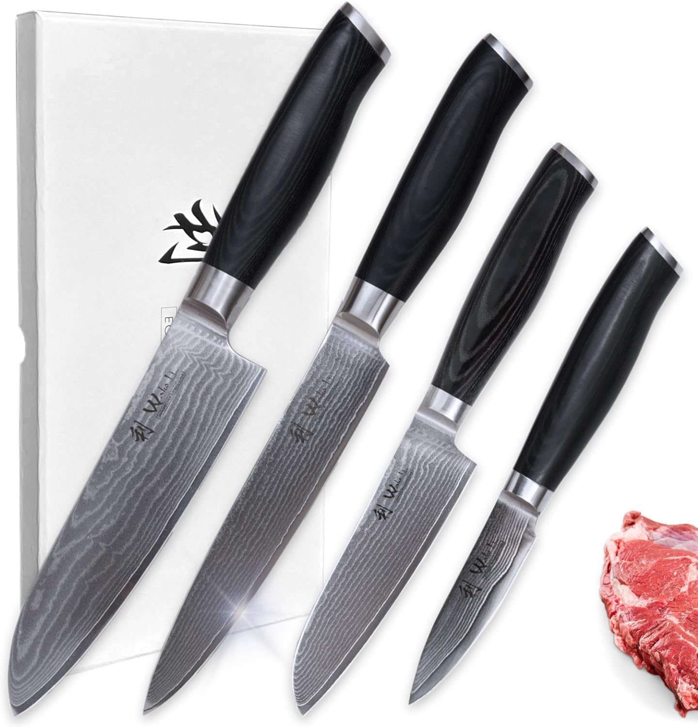 Amazon.com: SHAN ZU Damascus Knife Set 3 PCS and 2 Pieces Knife ...