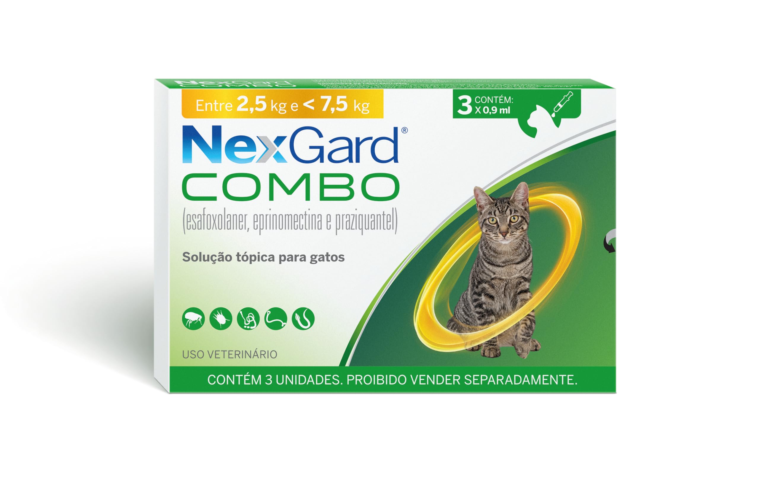 Nexgard COMBO Antipulgas e Sarna e Vermífugo para Gatos de 2,5kg a 7,5 kg - 3 aplicadores ...