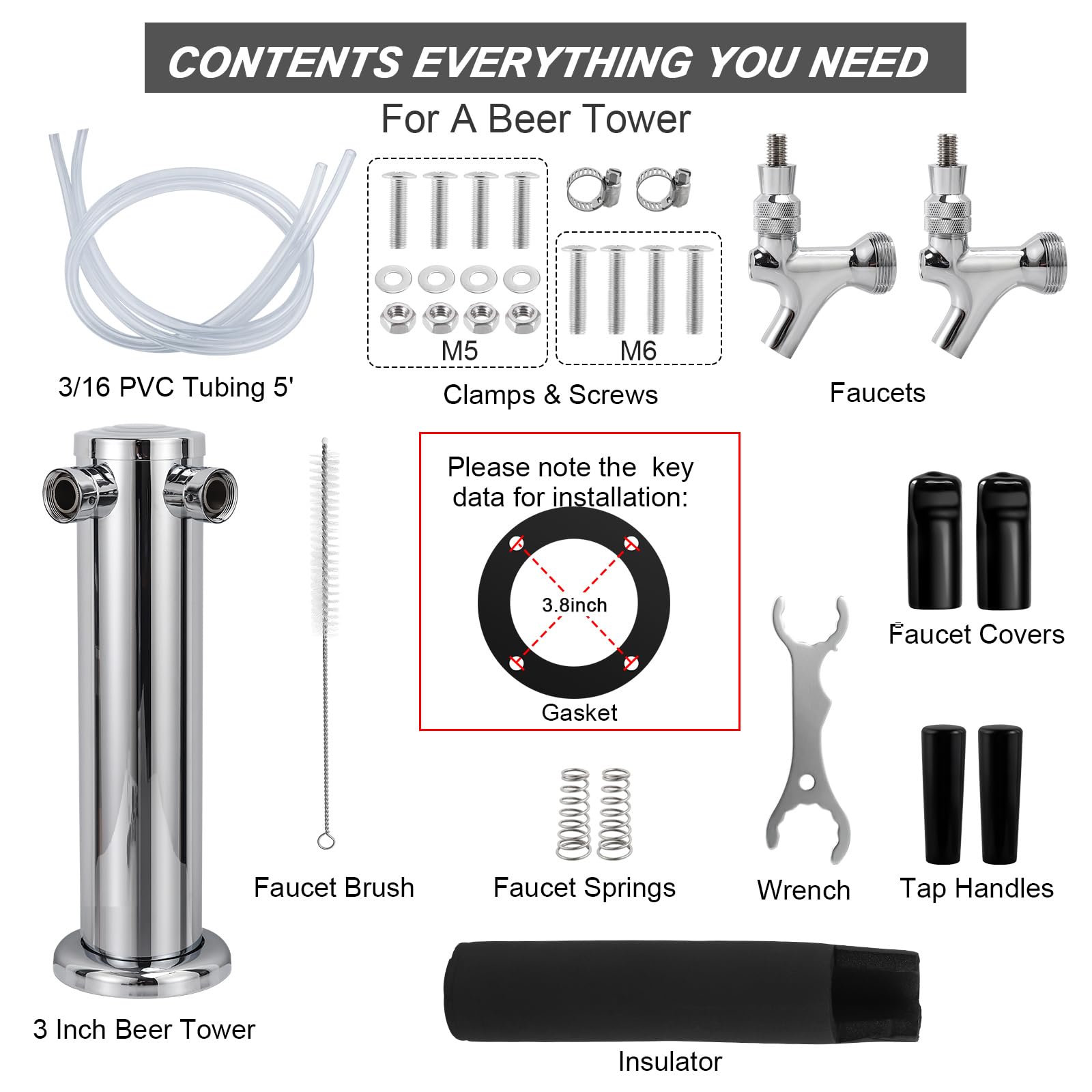 Snapklik.com : FERRODAY Kegerator Tower Dual Faucet Beer Tower Double ...