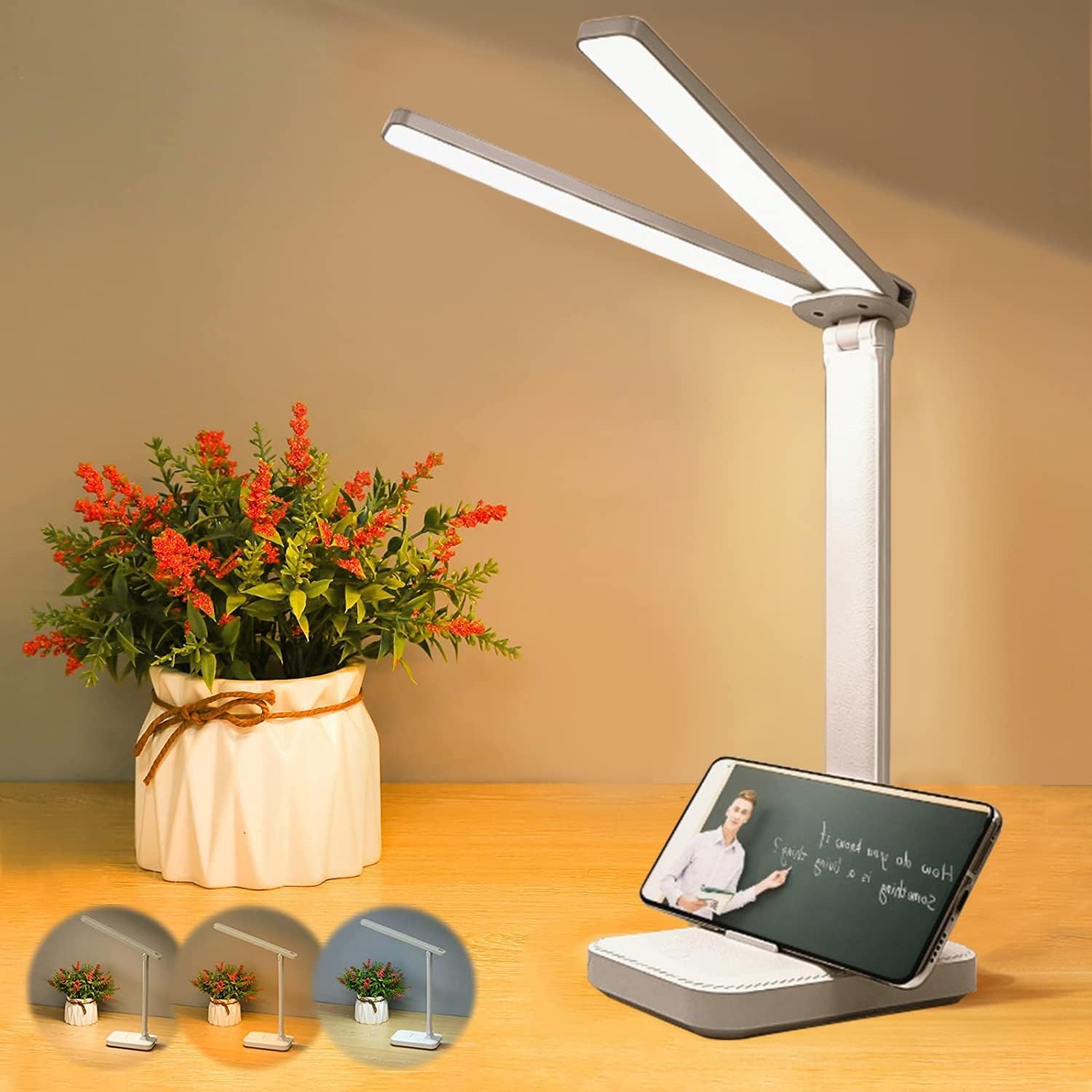 X spring LED Desk Lamp, Foldable Reading Lamp, Eye Caring Reading Light ...