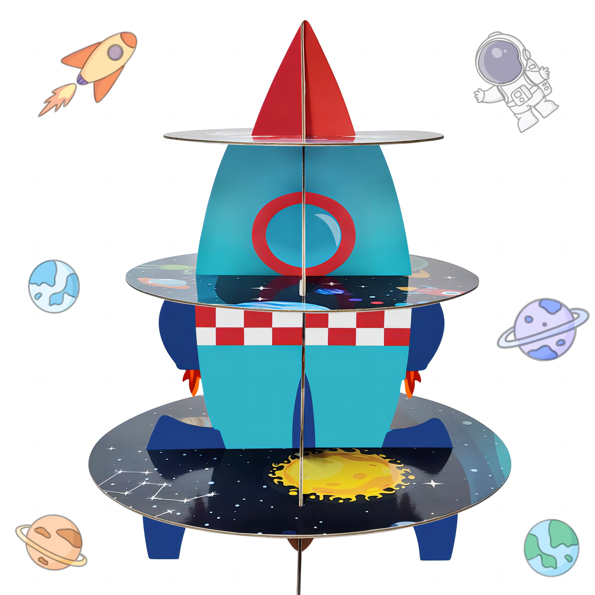 Amazon.com: Arkjoory Rocket Cupcake Stand 3 Tier Outer Space Dessert ...