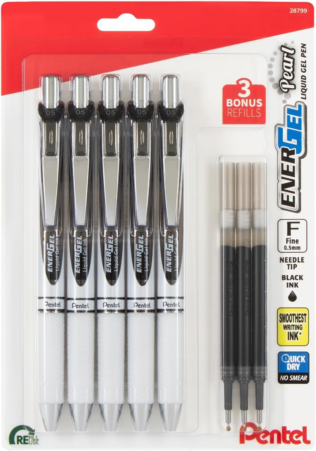 Amazon.com: Pentel Energel 0.5 mm Pearl Liquid Gel Ink Pens - Needle Tip - Fine Point - Pack of ...