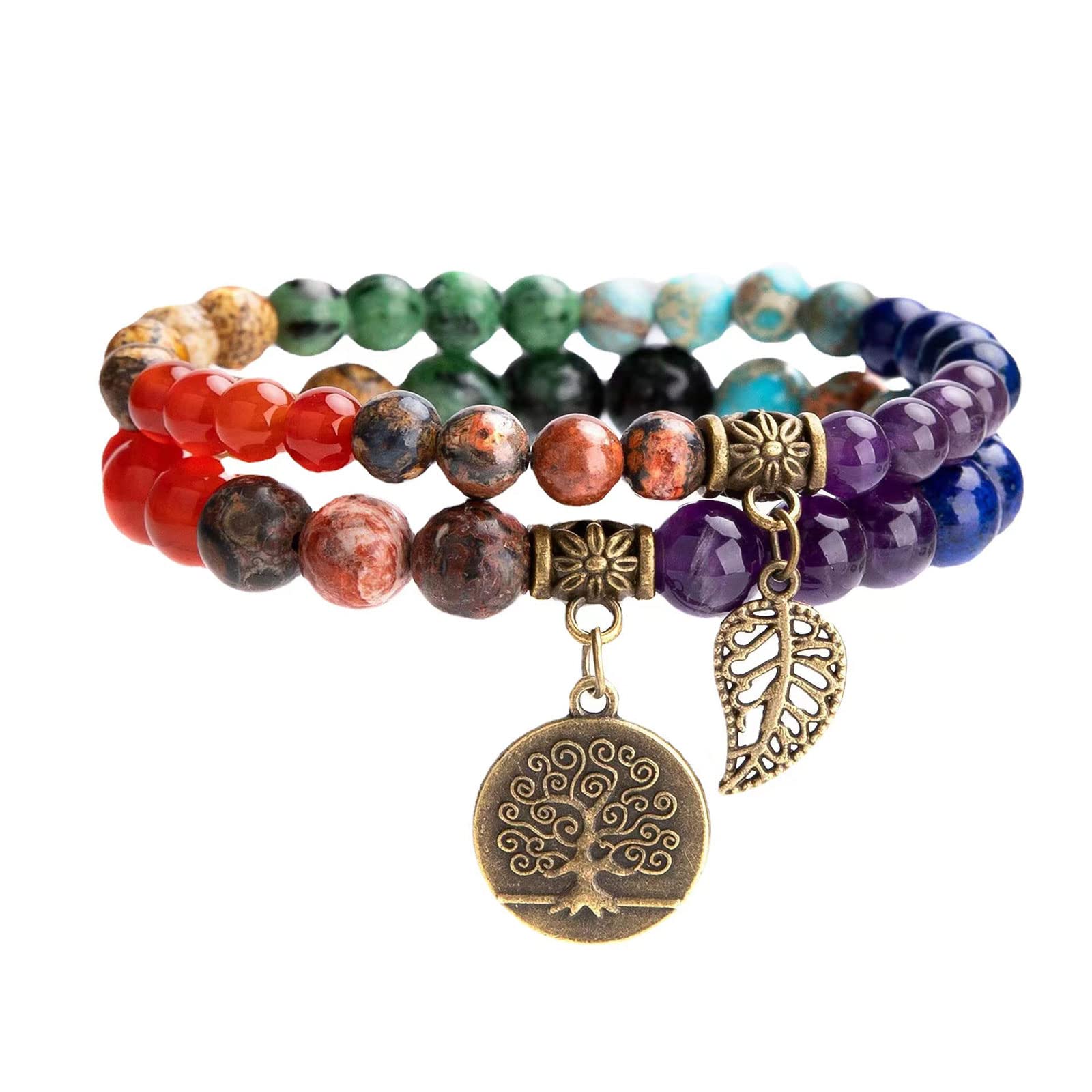 KunBead 7 Chakra Bracelets for Women Healing Crystal Natural Gemstone ...