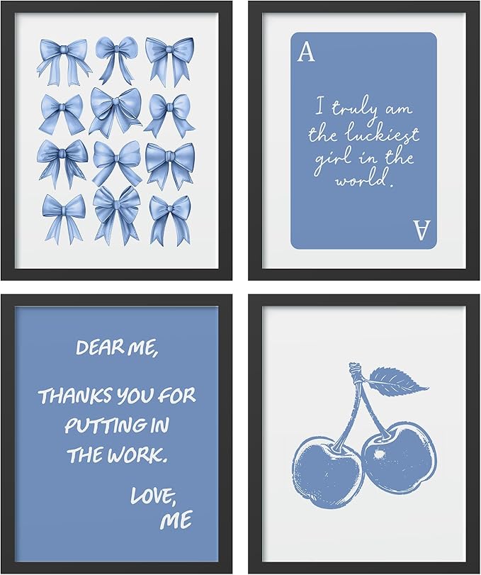 Amazon.com: Hxlac Blue Coquette Bow Wall Art Prints Set of 4 Unframed ...