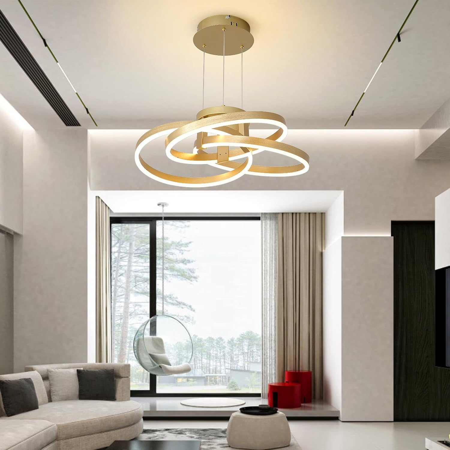 DYRABREST Modern LED Ceiling Light,3 Ring LED Chandelier Lighting ...