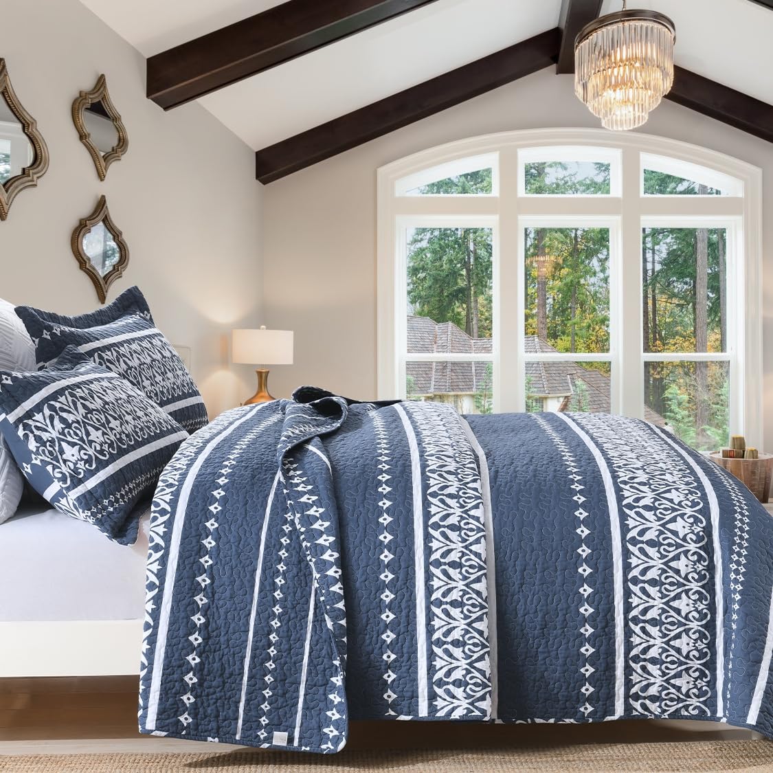 Amazon.com: BCOTTOND King Quilt Set 100% Cotton Boho Striped King Quilt ...