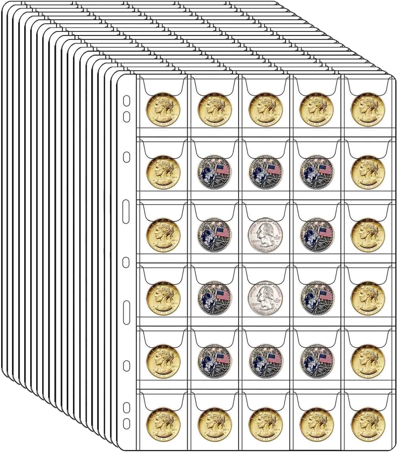 Amazon.com : 20 Sheets Coin Collection Supplies Pages, Standard 9-Holes ...