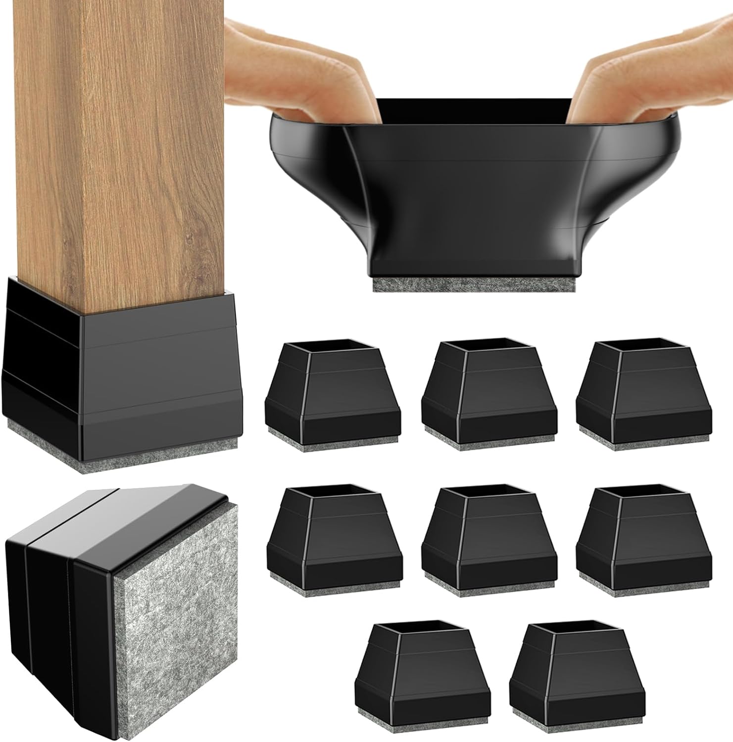 Square Chair Leg Protectors for Hardwood Floors, 8 Pcs Silicone Felt ...