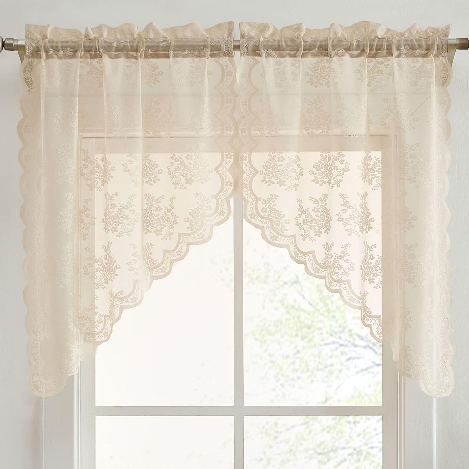 Amazon.com: HLC.ME Jolene Floral Rod Pocket Lace Short Cafe Swags for ...
