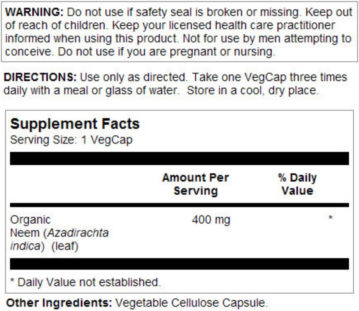 SOLARAY Neem Leaf 400mg Apoyo saludable para la sangre la piel y el ...