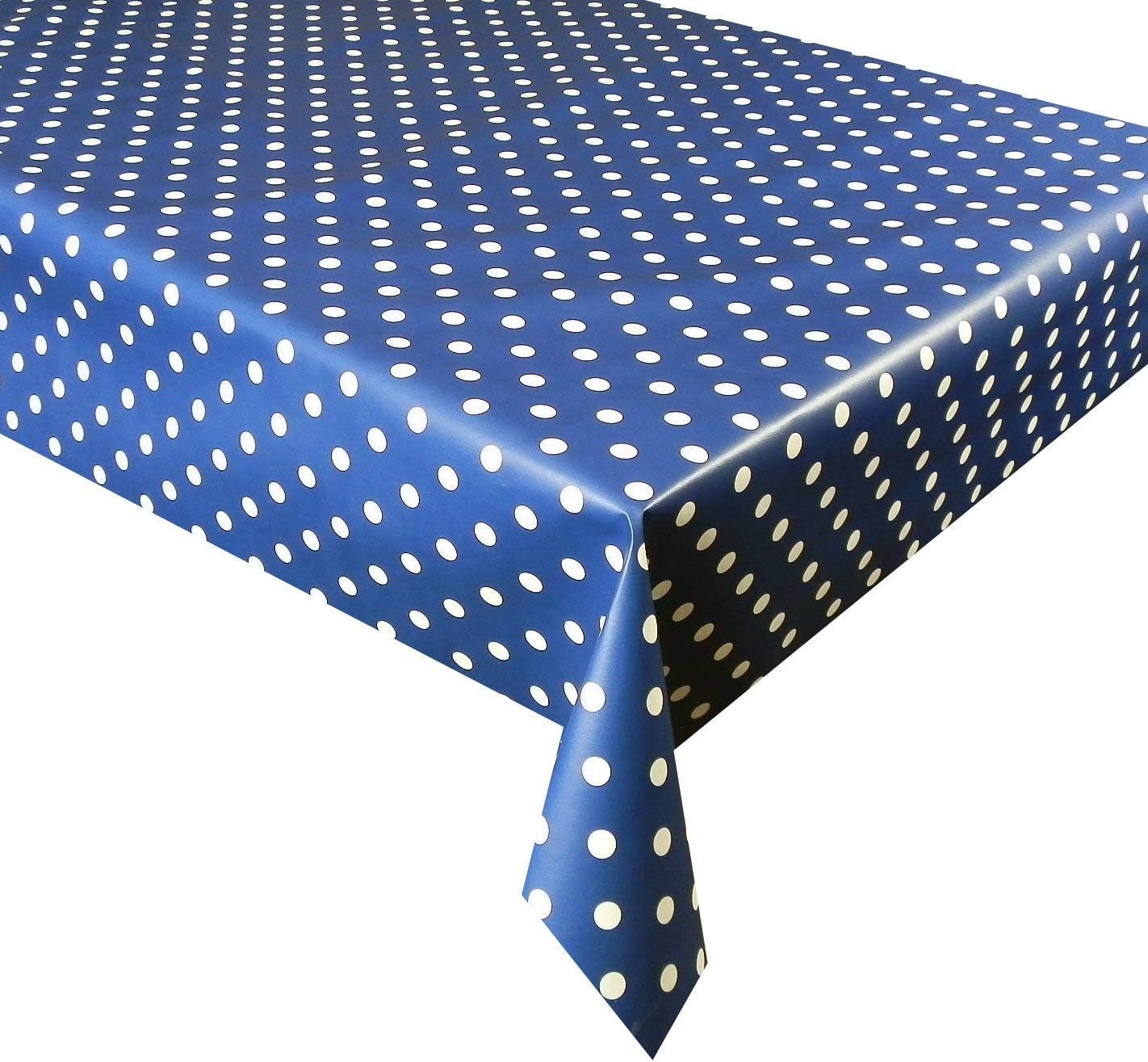 NAVY BLUE POLKA DOT SPOTS PVC OILCLOTH VINYL FABRIC KITCHEN CAFE BAR ...