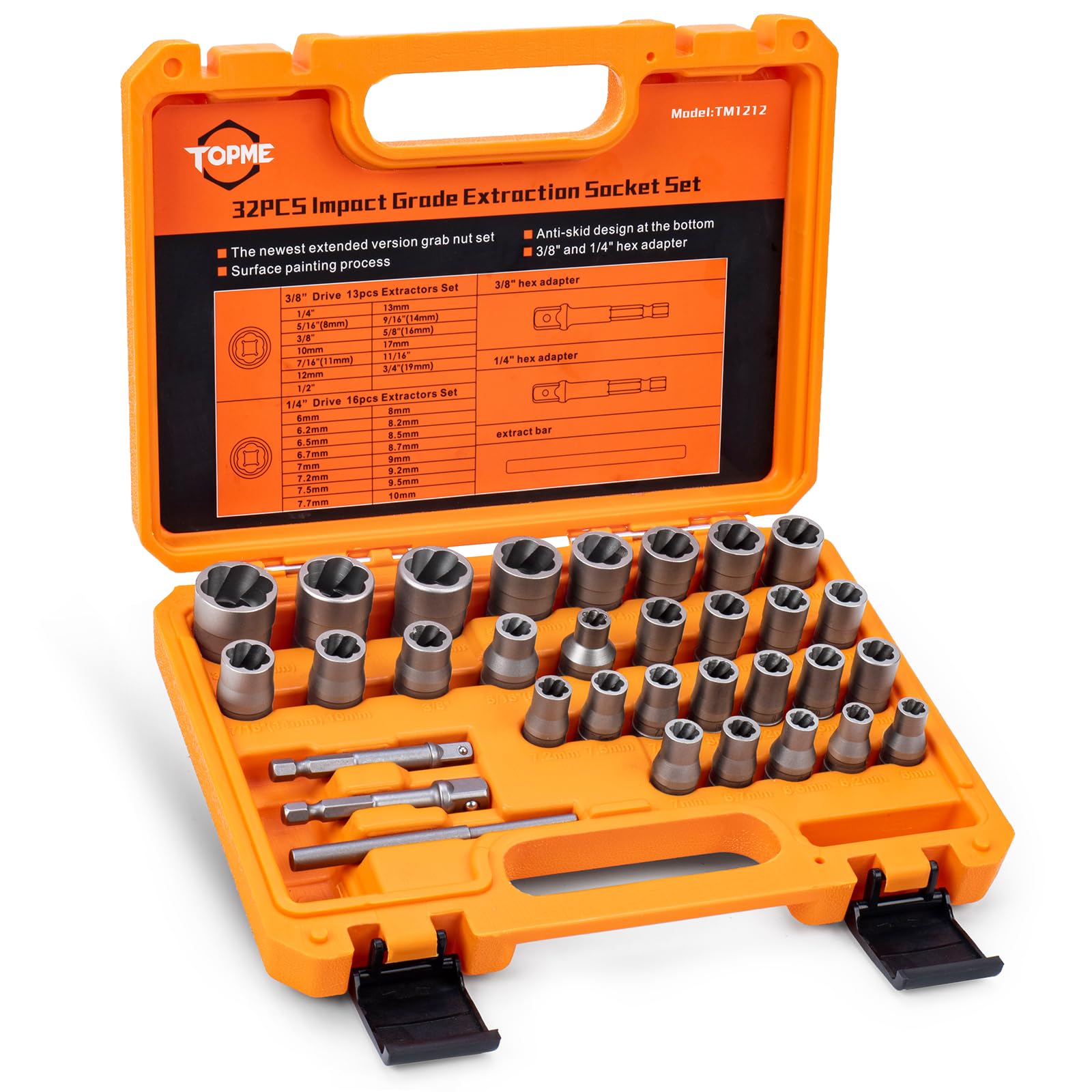 TOPME Bolt Extractor Kit, 32 Piece Easy Out Bolt Extractor Set,Stripped ...