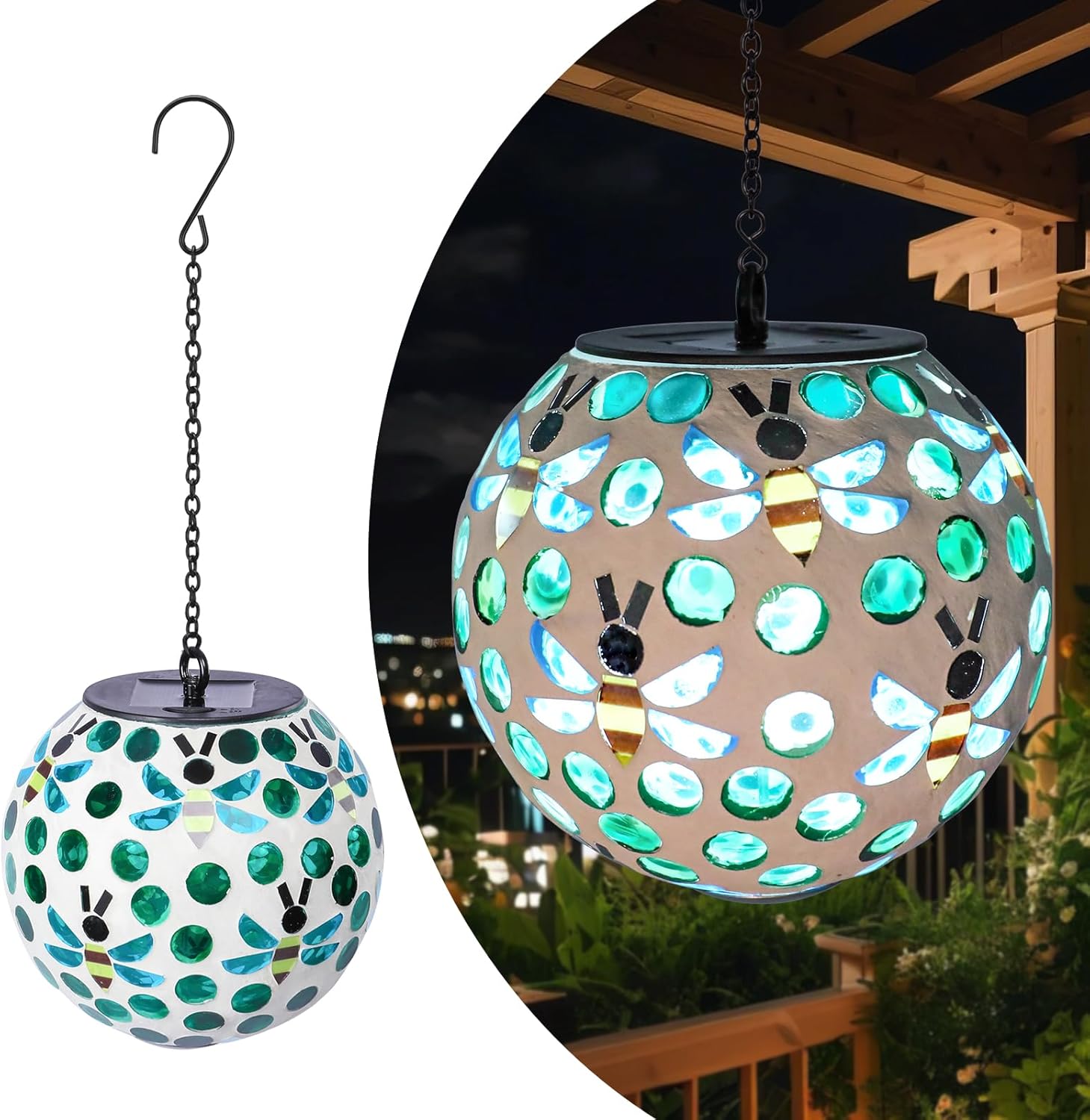 Amazon.com: Solar Lanterns Outdoor Hanging Solar Mosaic Bee Lantern ...