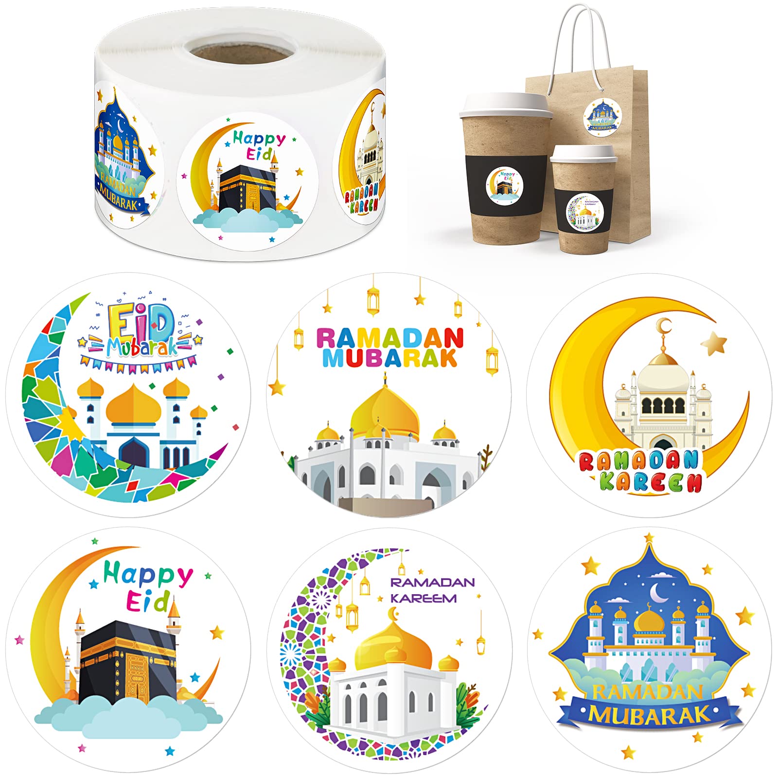 Snapklik.com : 600 Pieces Ramadan Mubarak Stickers Eid Islamic Kareem ...